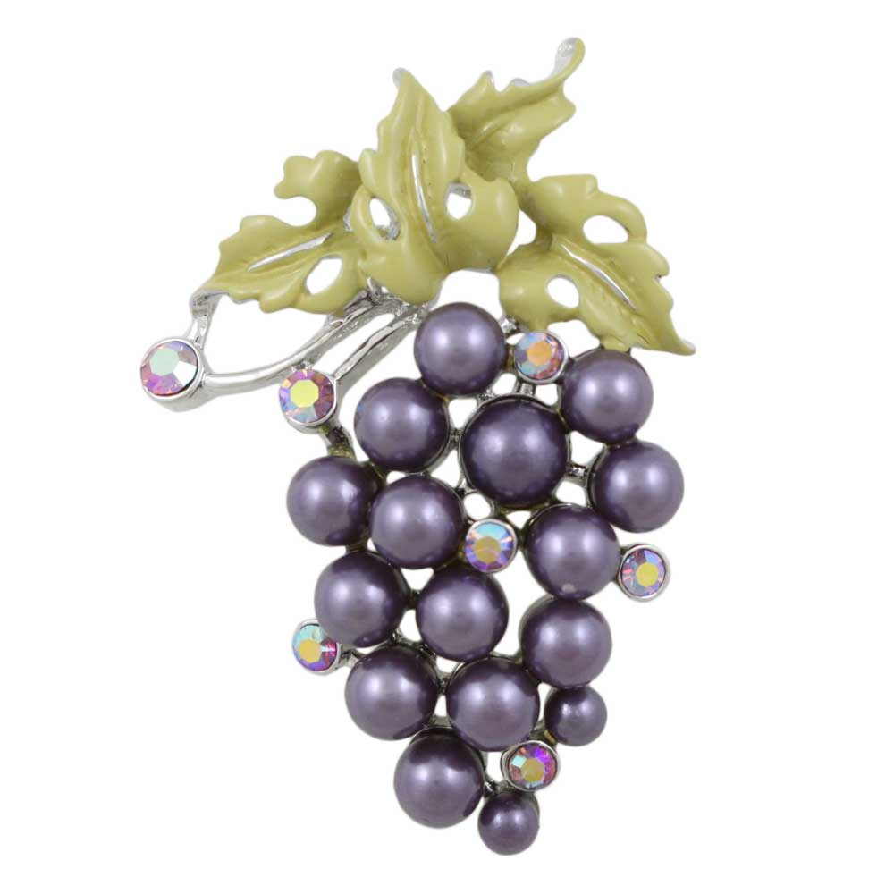 Lilylin Designs Bunch of Purple Pearl Grapes Brooch Pin with Crystals
