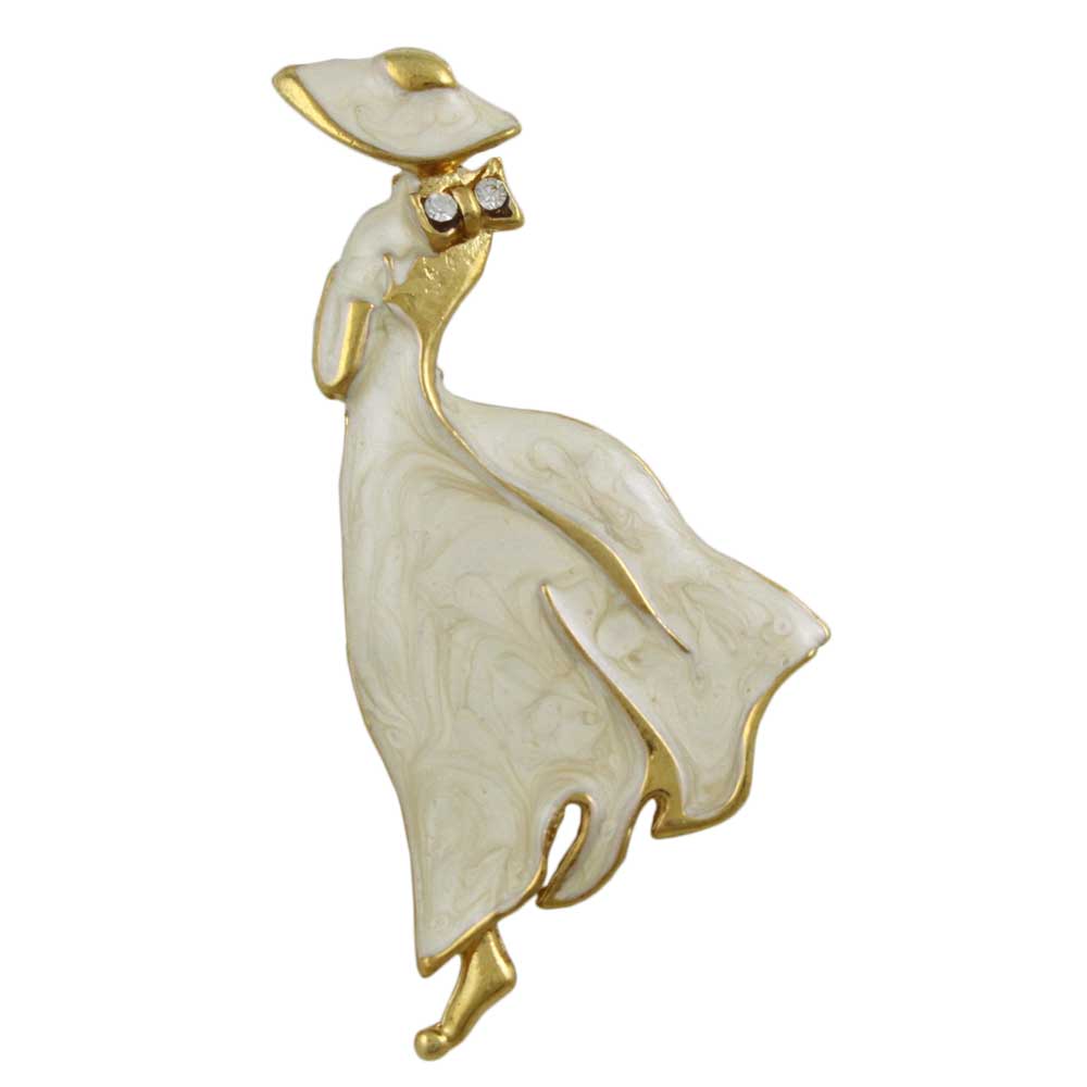 Lilylin Designs Lady in Cream Enamel Dress and Hat Brooch Pin