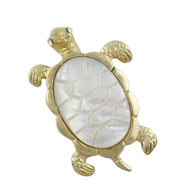 Lilylin Designs White Mother of Pearl Shell Turtle Brooch Pin